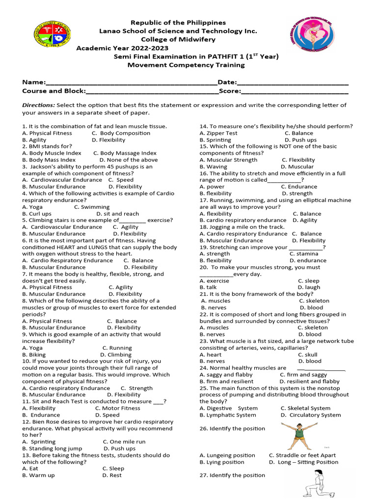 Pathfit 1 - Semi Final Exam | PDF | Flexibility (Anatomy) | Physical Fitness