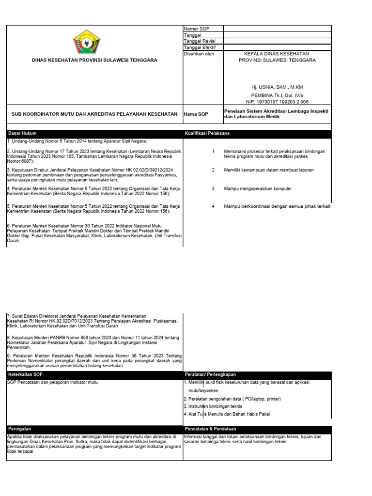 SOP Bimtek Mutu Yankes | PDF