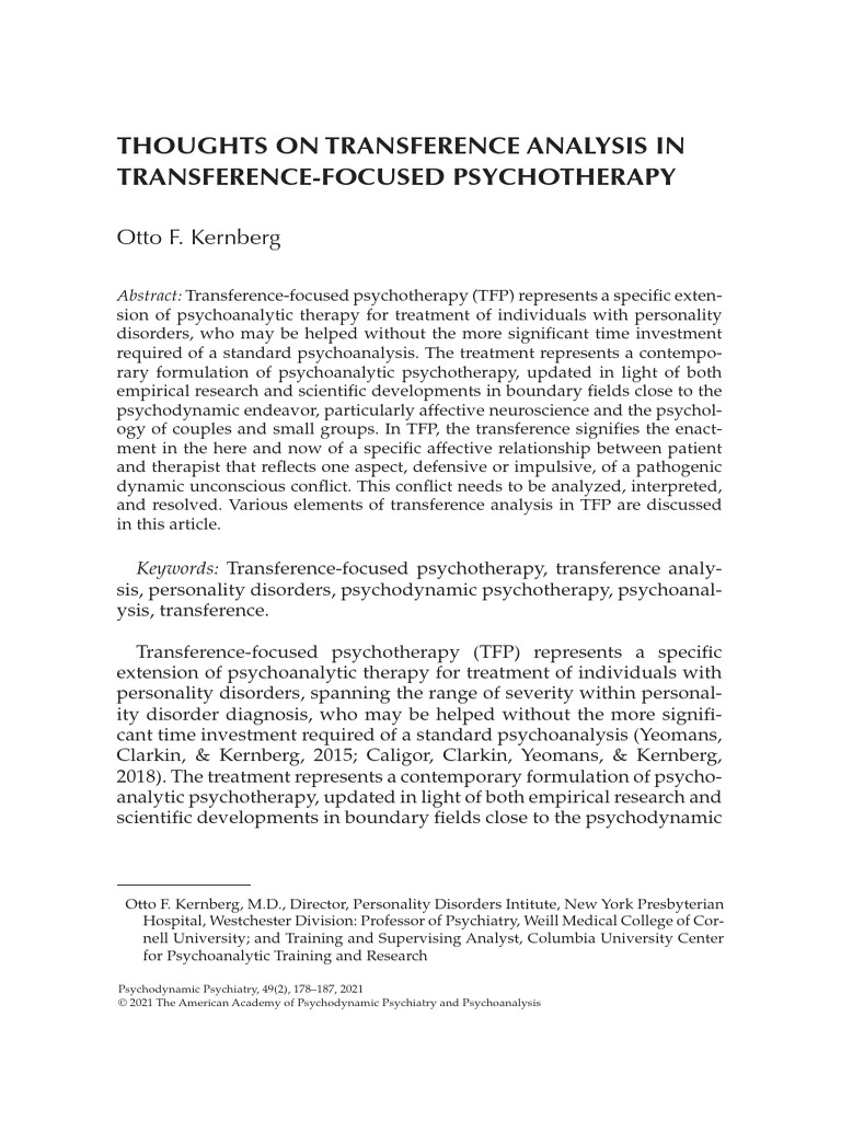 Transference Analysis in TFP | PDF | Psychoanalysis | Psychotherapy