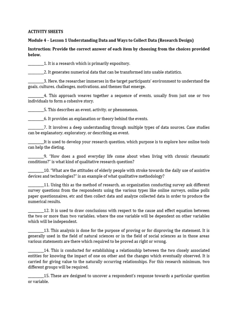 3is Activity Sheets | PDF | Sampling (Statistics) | Survey Methodology