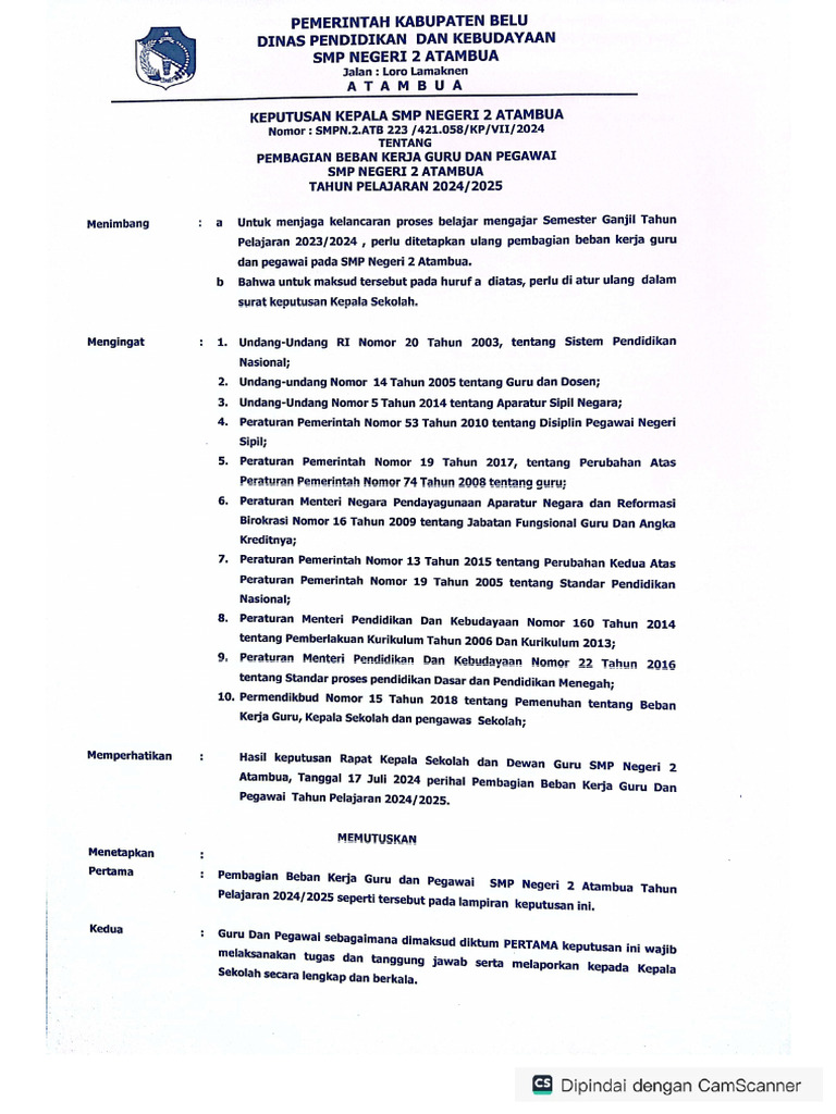 SK Pembagian Tugas Semester Ganjil 2024-2025 | PDF