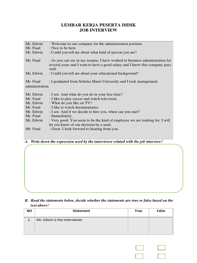LKPD Job Interview | PDF | Job Interview