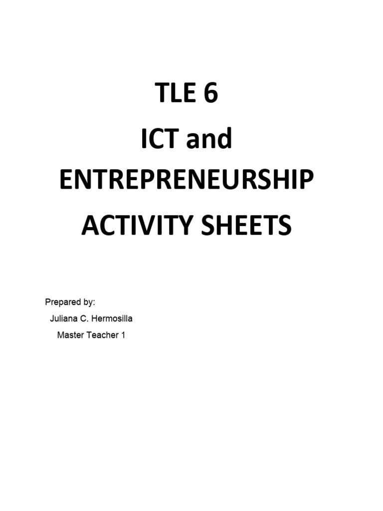 Activity Sheet in TLE ICT and ENTREPRENEURSHIP | PDF | Spreadsheet | Blog