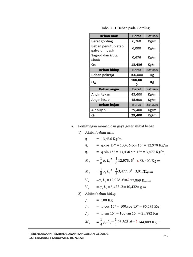 Perhitungan Beban dan Momen Gording | PDF | Sains & Matematika