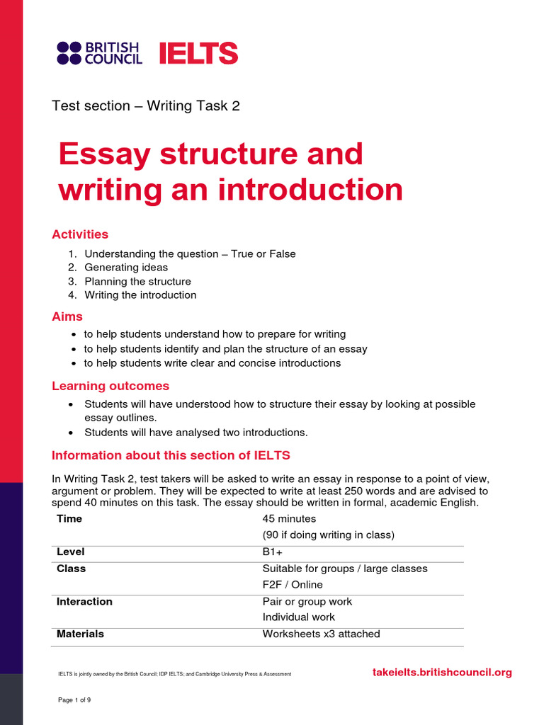 Writing Task 2 Essay Structure and Writing An Introduction 0 | PDF | Learning | Essays