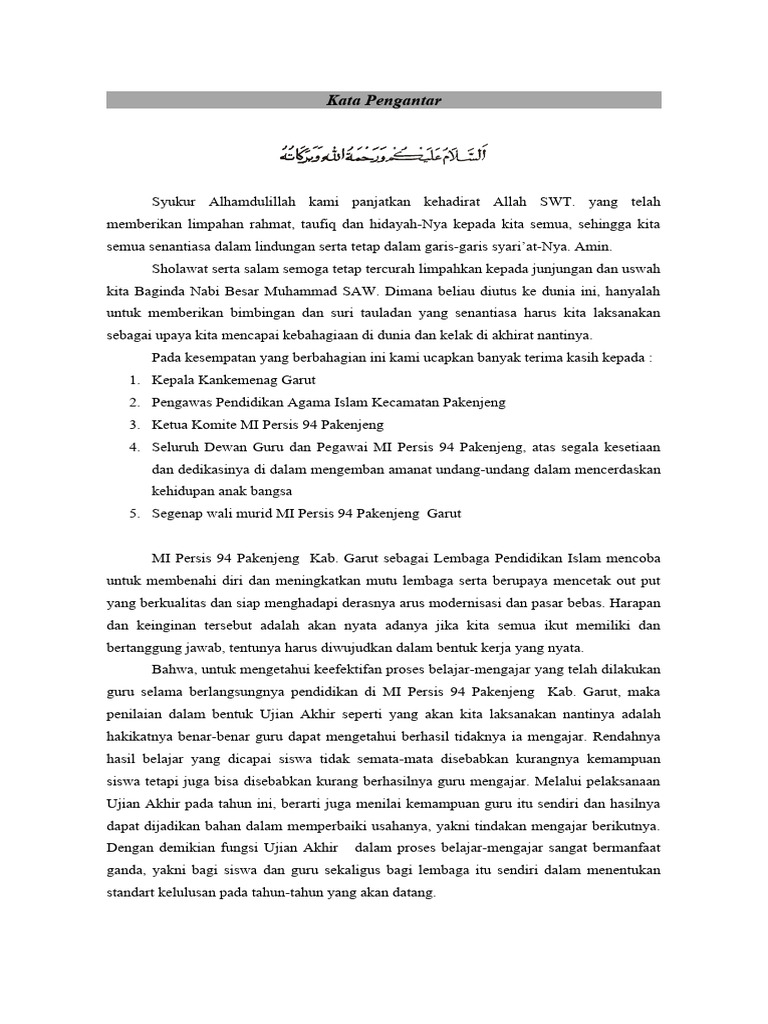 Pedoman Ujian Akhir MI Persis 94 Pakenjeng | PDF