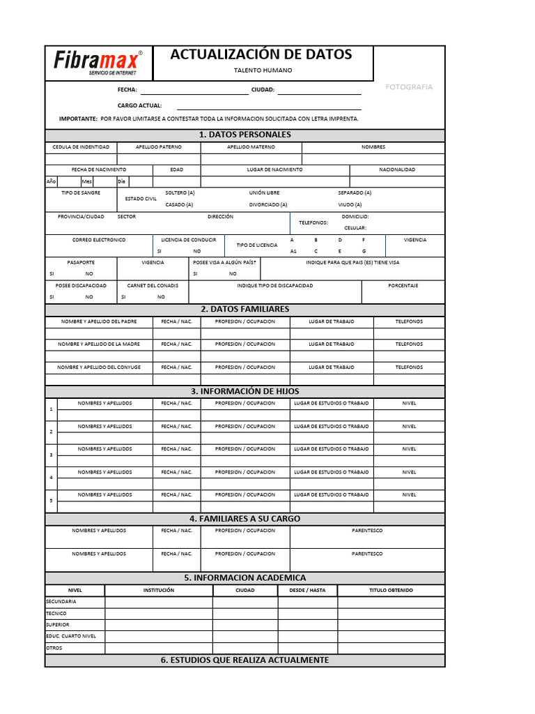 Formato Actualización de Datos Colaboradores | PDF