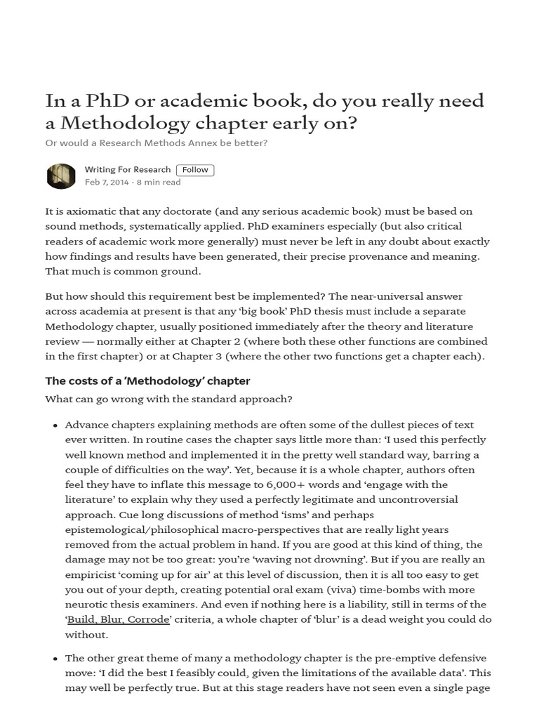 In A PHD or Academic Book, Do You Really Need A Methodology Chapter ...
