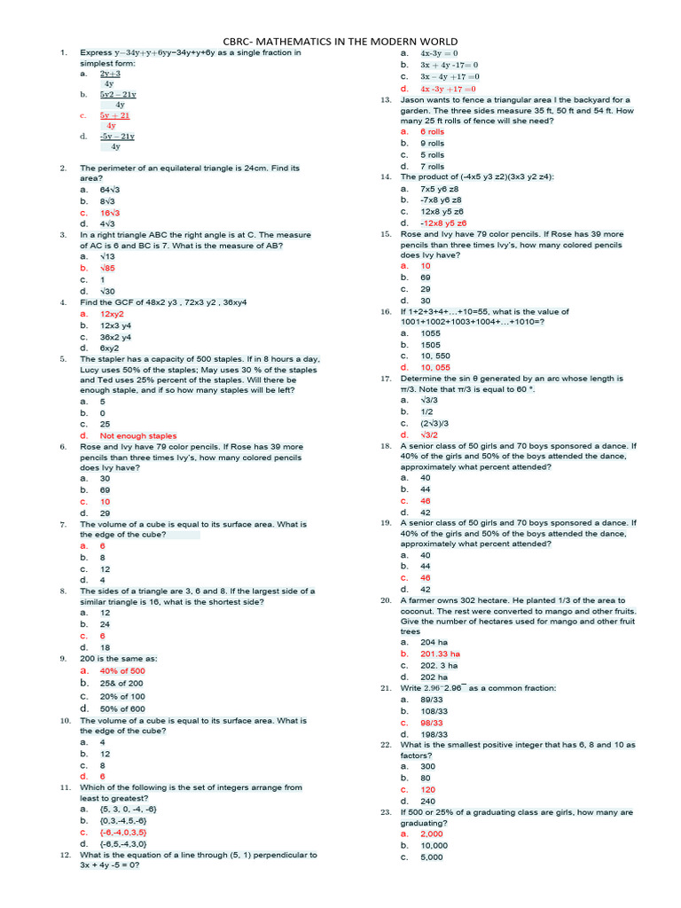 CBRC - Mathematics in Modern World | PDF | Area | Ratio