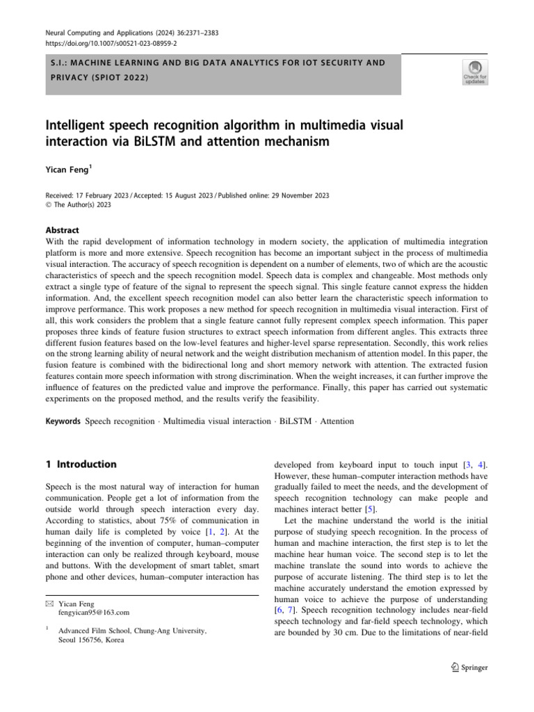 Intelligent Speech Recognition Algorithm in Multimedia Visual Interaction Via BiLSTM and ...