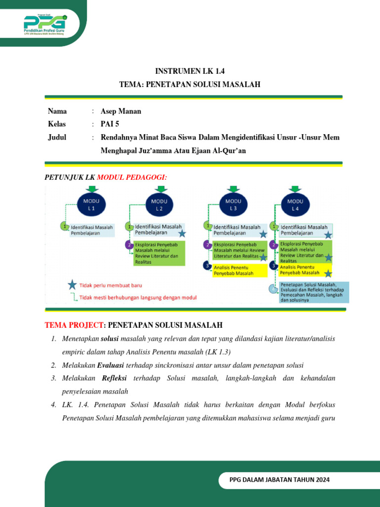 Instrumen LK 1.4 - Penetapan Solusi Masalah (MODUL PEDAGOGI - PBL) (ASEP MANAN) | PDF