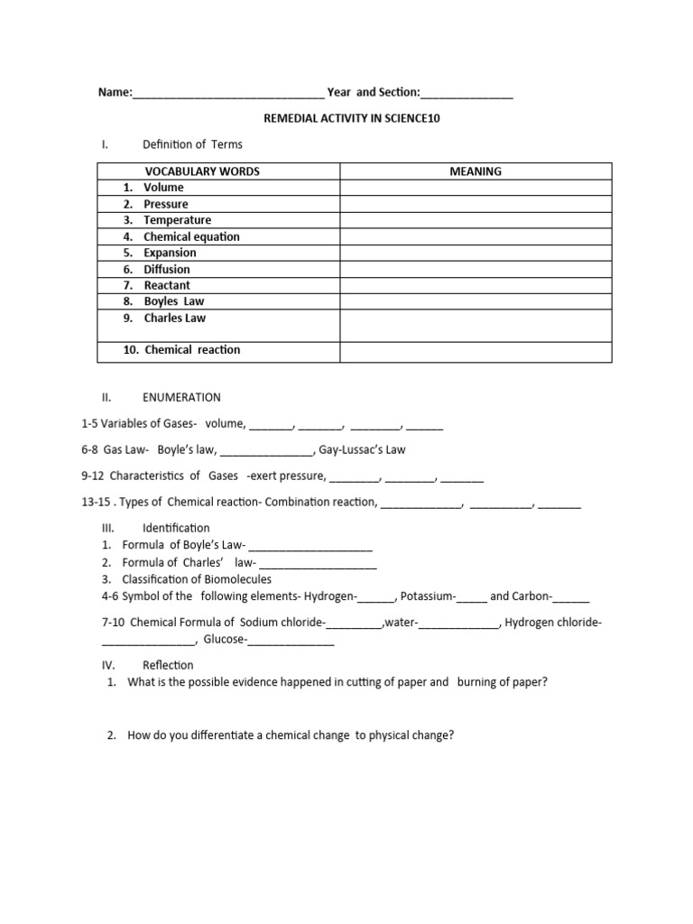Science 10 Remedial Activity Guide | PDF | Science & Mathematics