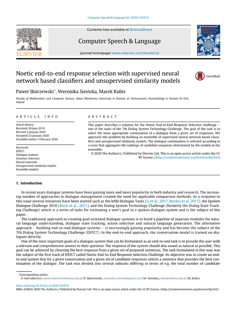 Noetic End To End Response Selection With Supervised Neural Network Based Classifiers | PDF ...