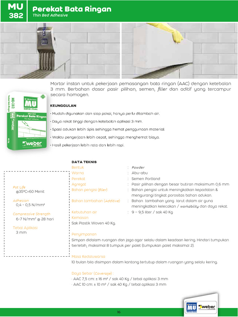 MU-382 - Perekat Bata Ringan | PDF