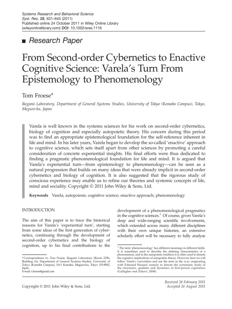 From Second Order Cybernetics To Enactiv | PDF | Cybernetics | Epistemology