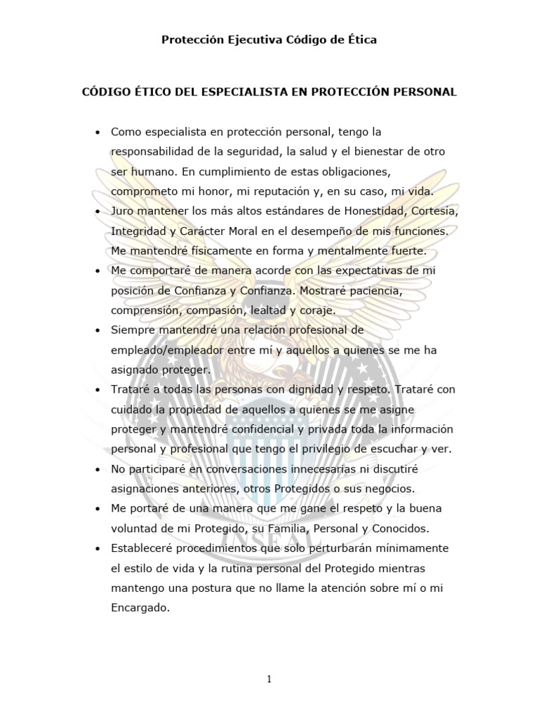 Executive Protection Code of Ethics (Spanish) | PDF | Valor