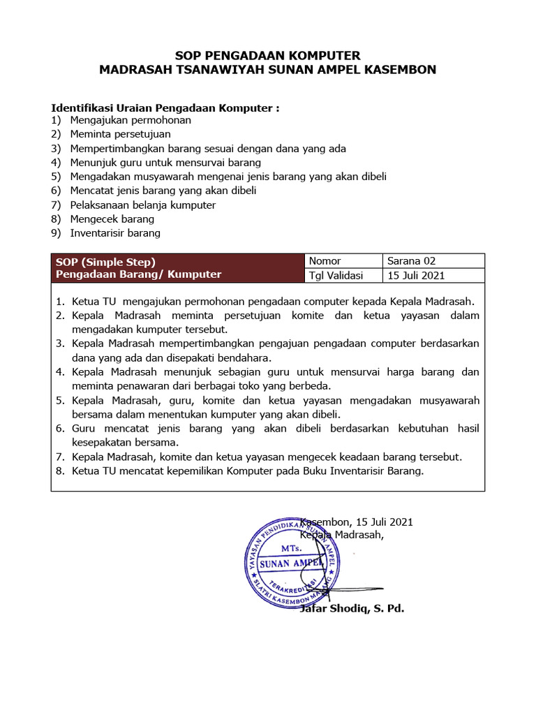 Sop Pengadaan Komputer | PDF