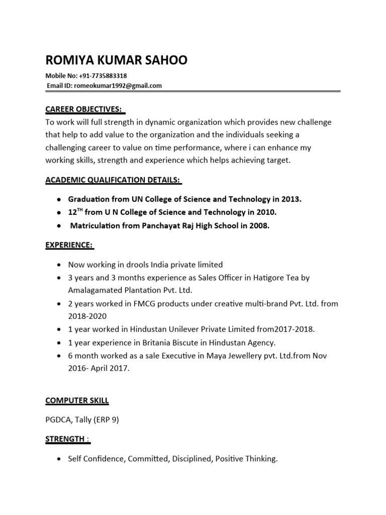 Romiya KR Sahoo CV | PDF