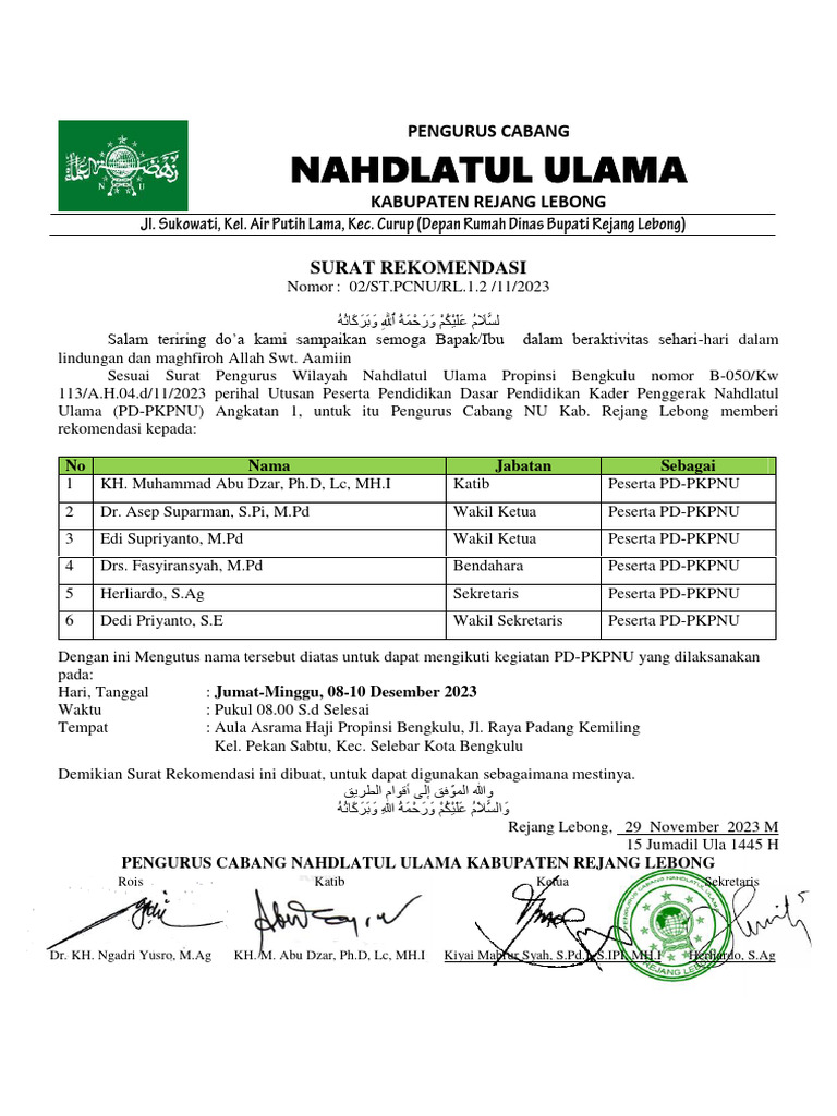 SURAT REKOMENDASI_PCNU_PD-PKPNU | PDF
