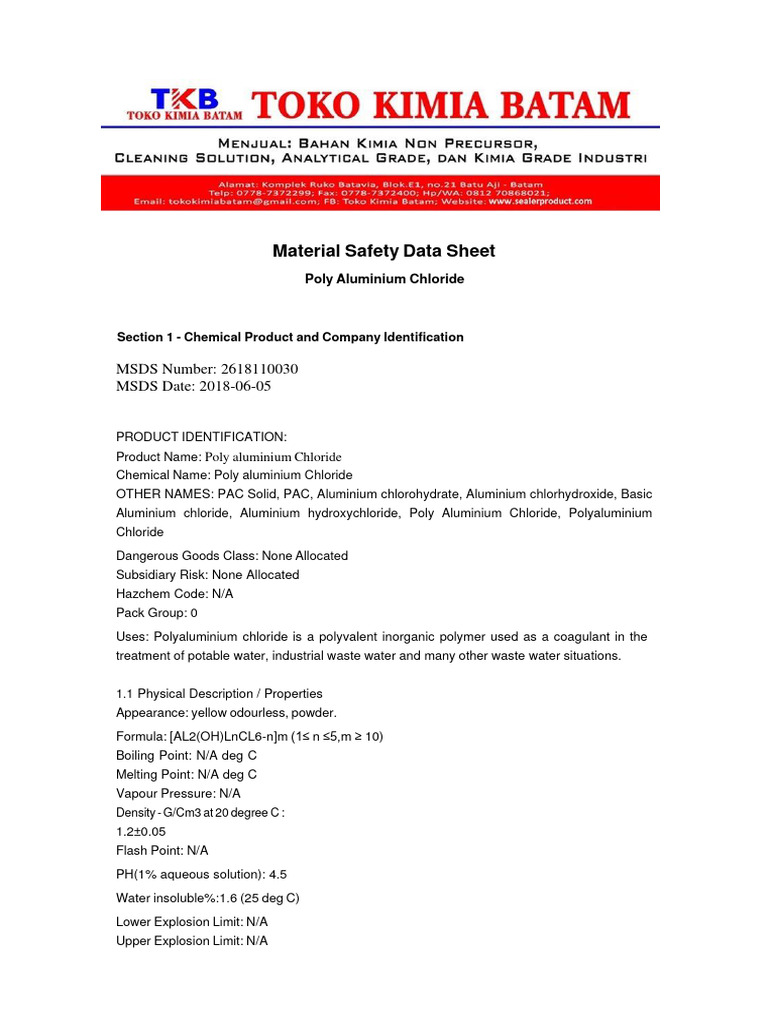 MSDS Pac-15 - TKB | PDF | Water | Combustion