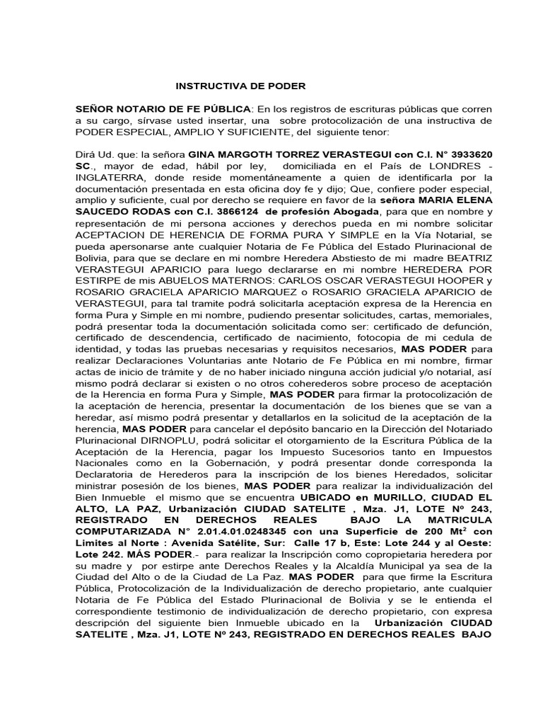 INSTRUCTIVA DE PODER PARA DECLARACION DE HEREDERA | PDF | Herencia | Derecho Civil (Common Law)