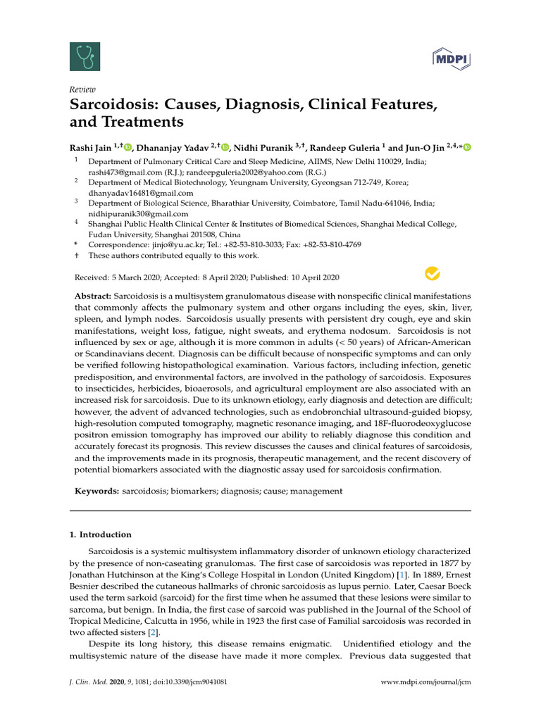 Sarcoidosis: Causes, Diagnosis, Clinical Features, and Treatments | PDF ...