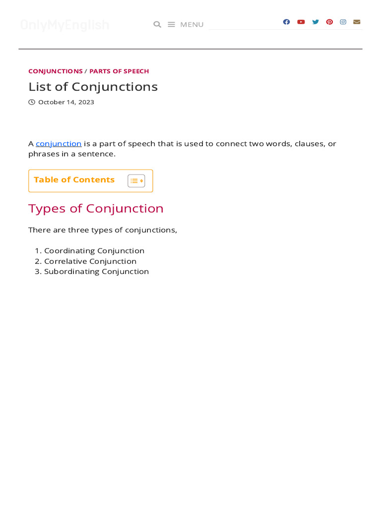 Conjunctions With Examples | PDF | Adjective | Linguistics