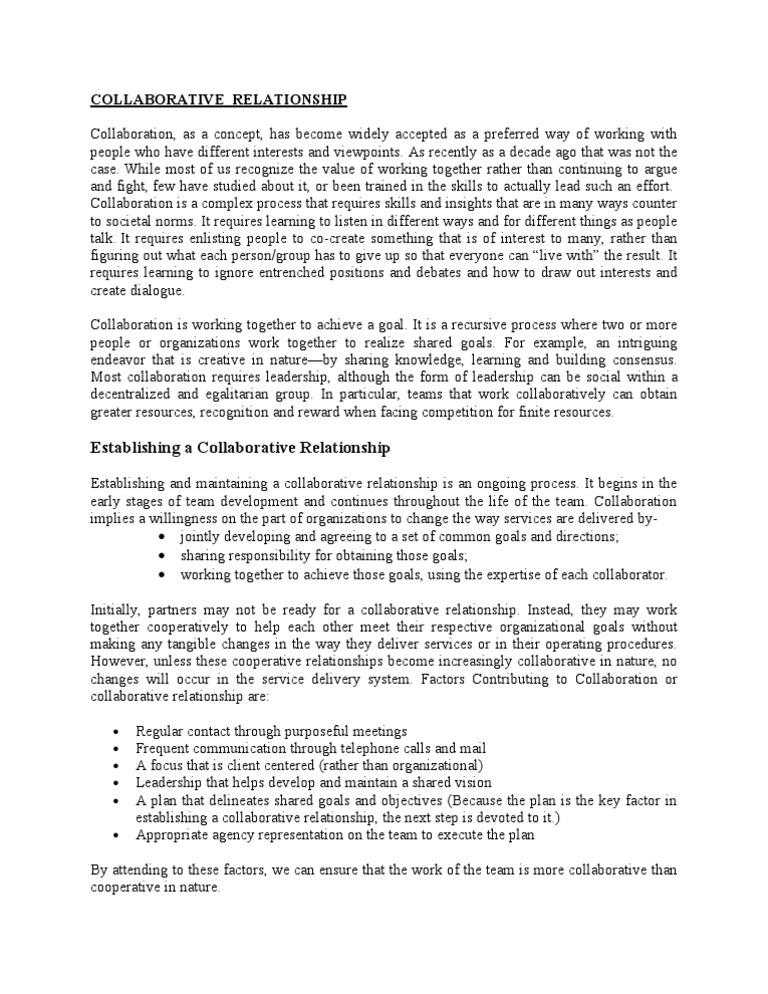 Establishing A Collaborative Relationship | PDF | Collaboration | Goal