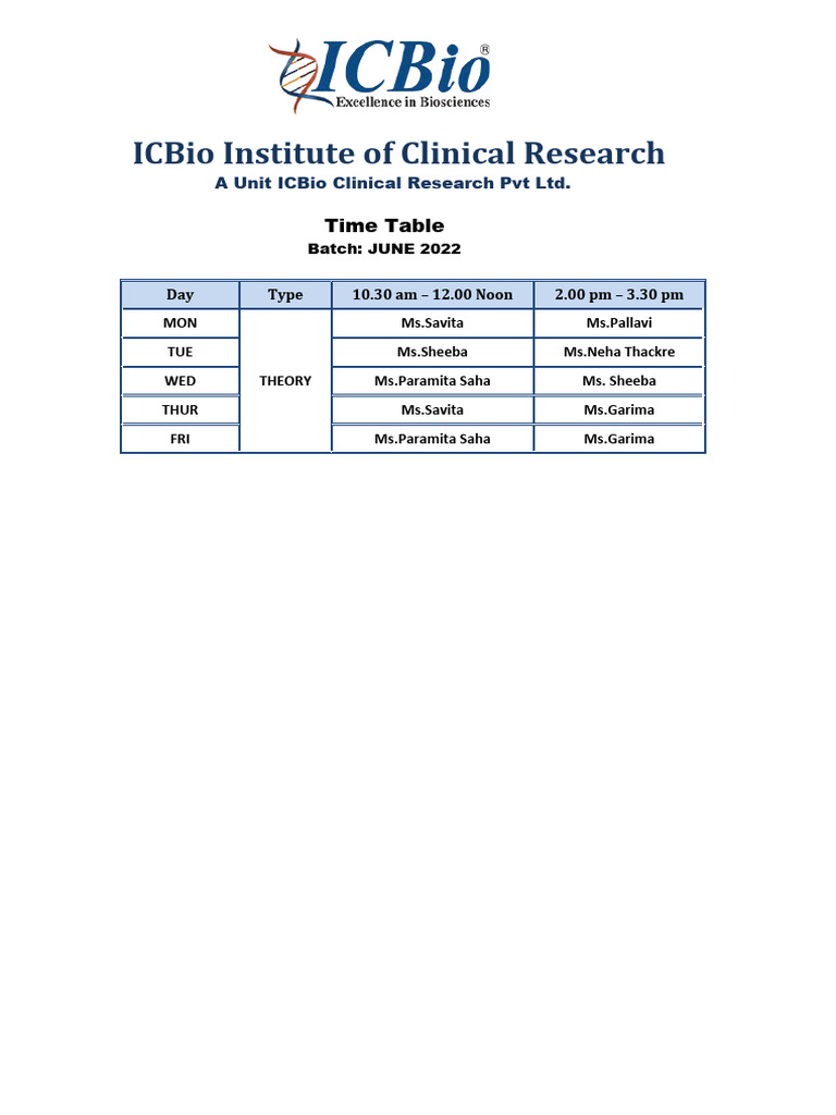 June Batch Time Table 2022 | PDF