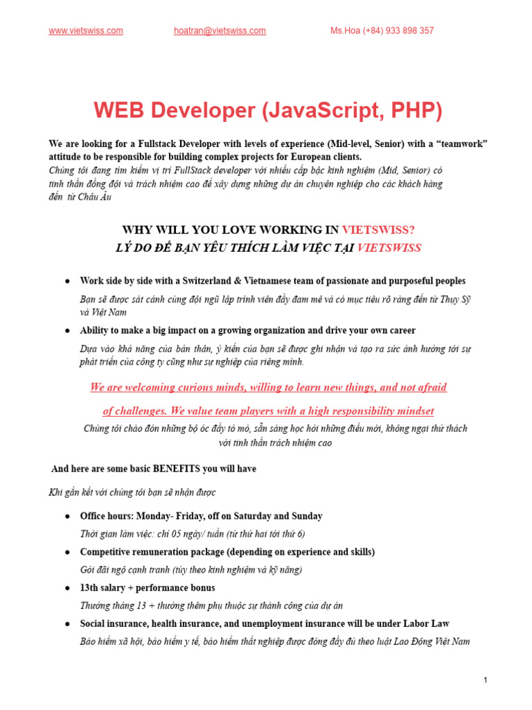 VIETSWISS - JD Official (Fullstack) | PDF