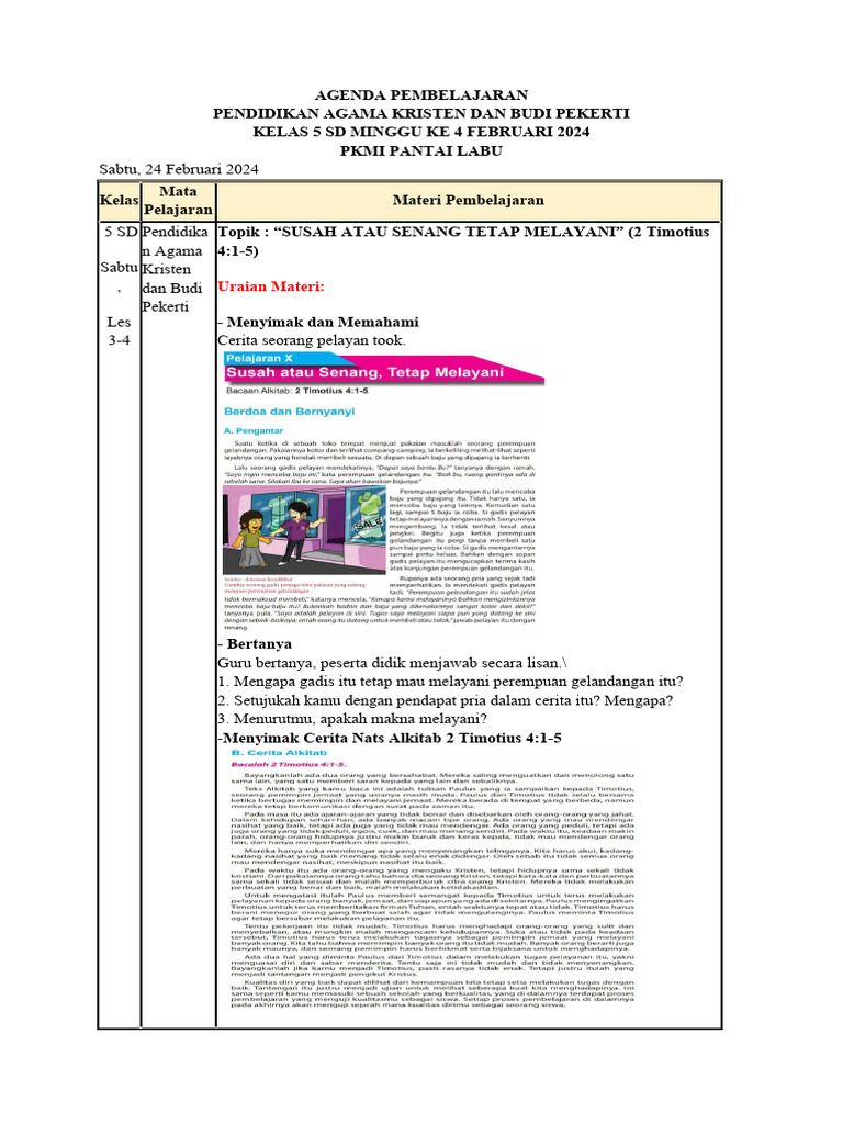 Agenda Pembelajaran Pak Dan Budi Pekerti Kelas 5 SD Minggu Ke 4 Februari Dan Minggu Ke 1 Maret ...