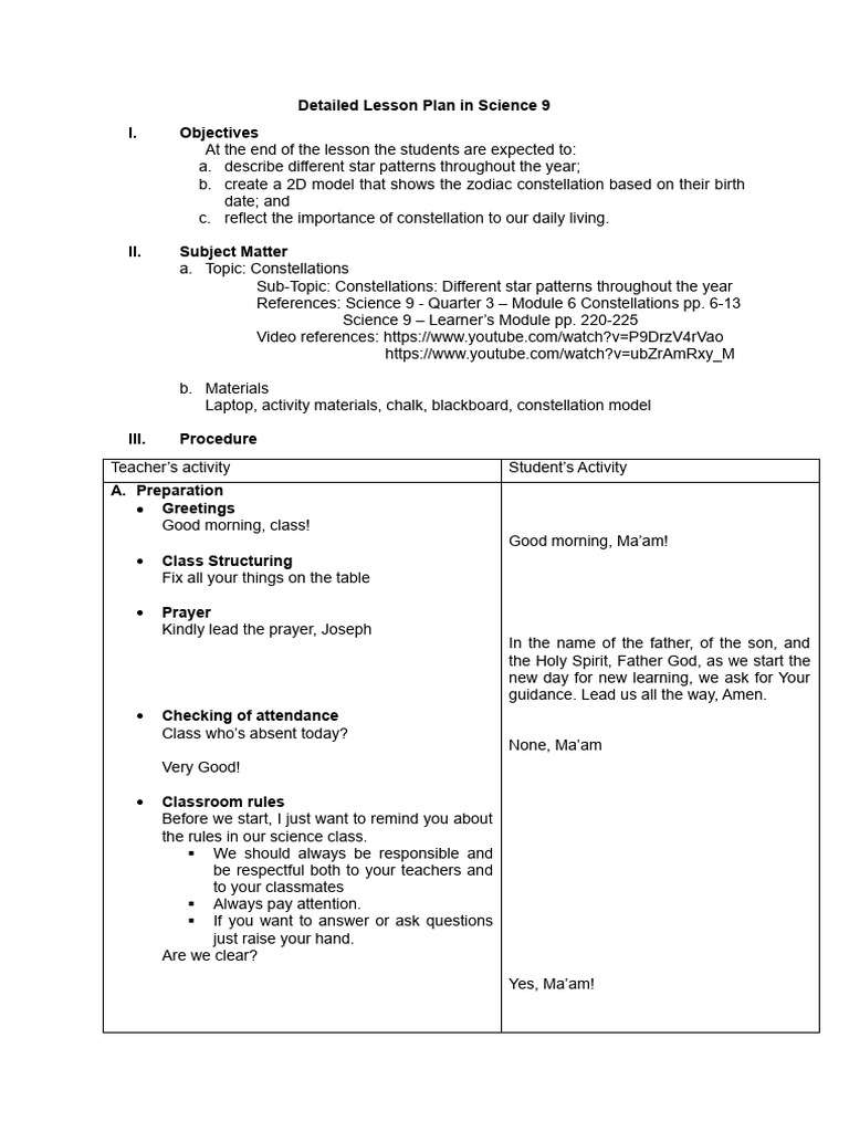 Detailed Lesson Plan in Science 9 | PDF | Zodiac | Astronomy