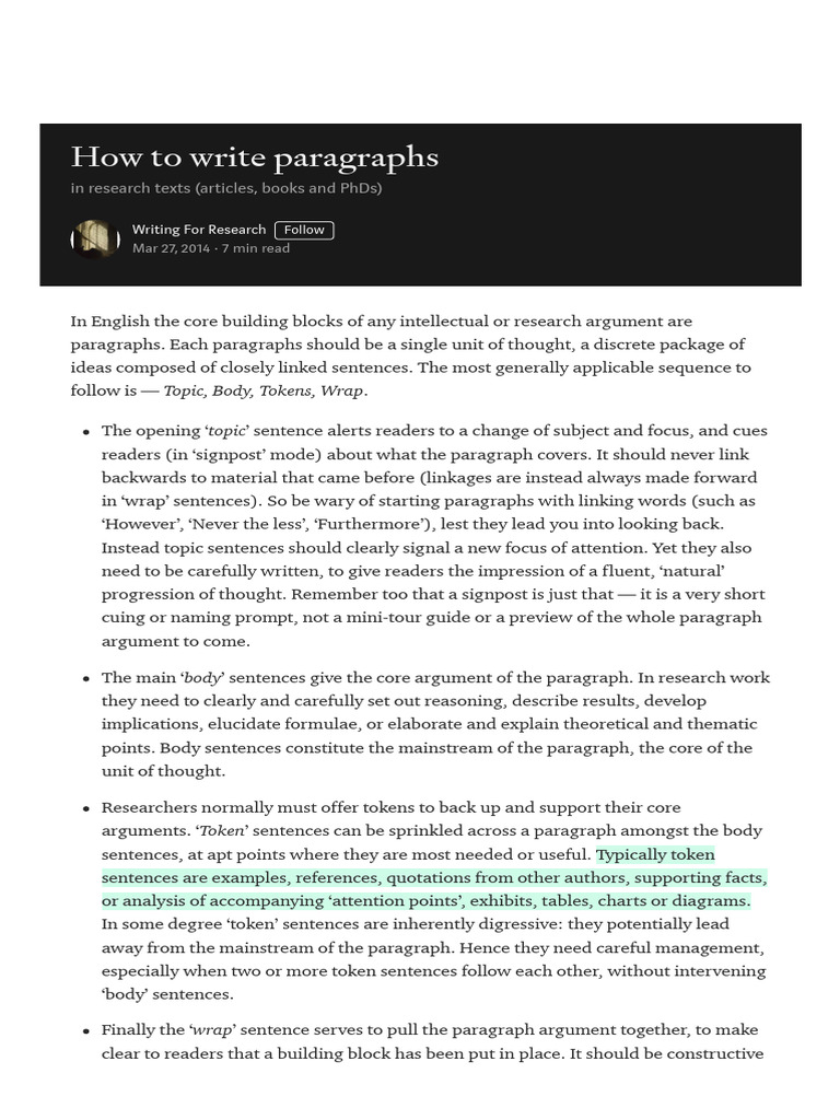 How To Write Paragraphs in Research Texts Articles, Books and by | PDF ...