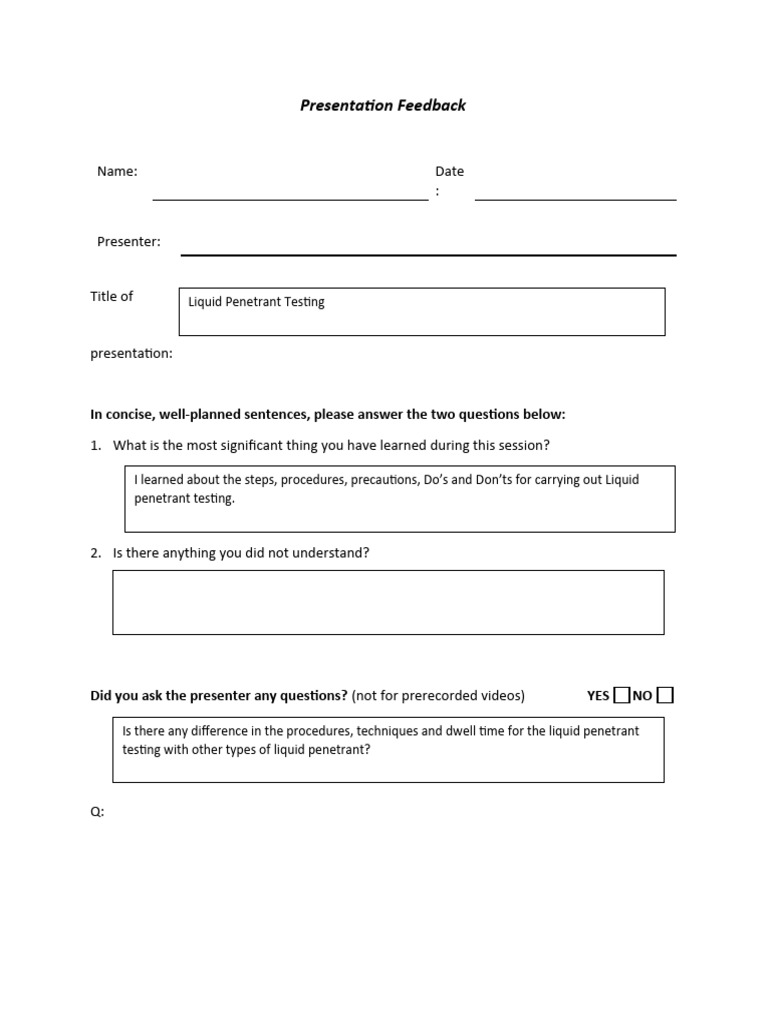 Presentation Feedback | PDF | Art | Technology & Engineering