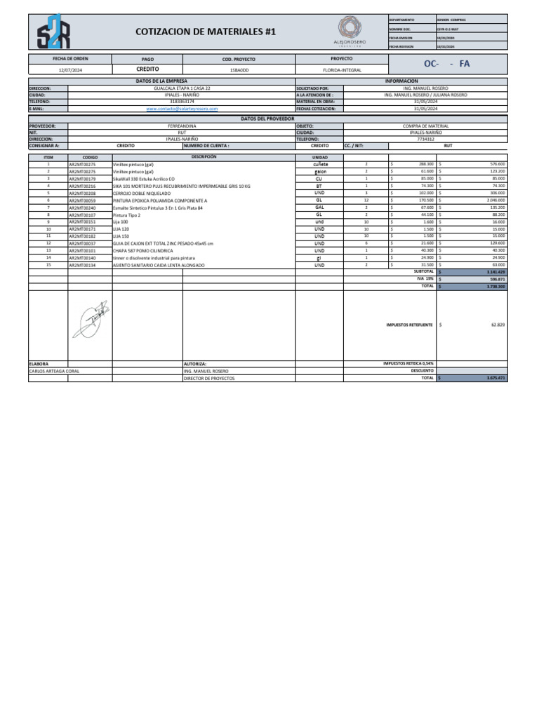 Ferreandina Materiales Buga | PDF
