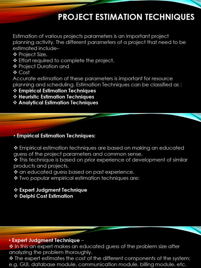 Project Estimation Techniques Overview | PDF | Software Engineering | Computing