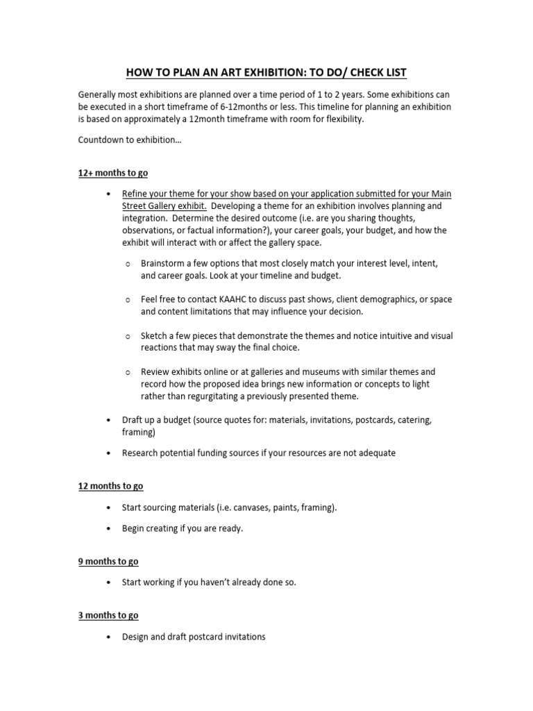 Art Exhibition Planning Checklist | PDF | Human Communication