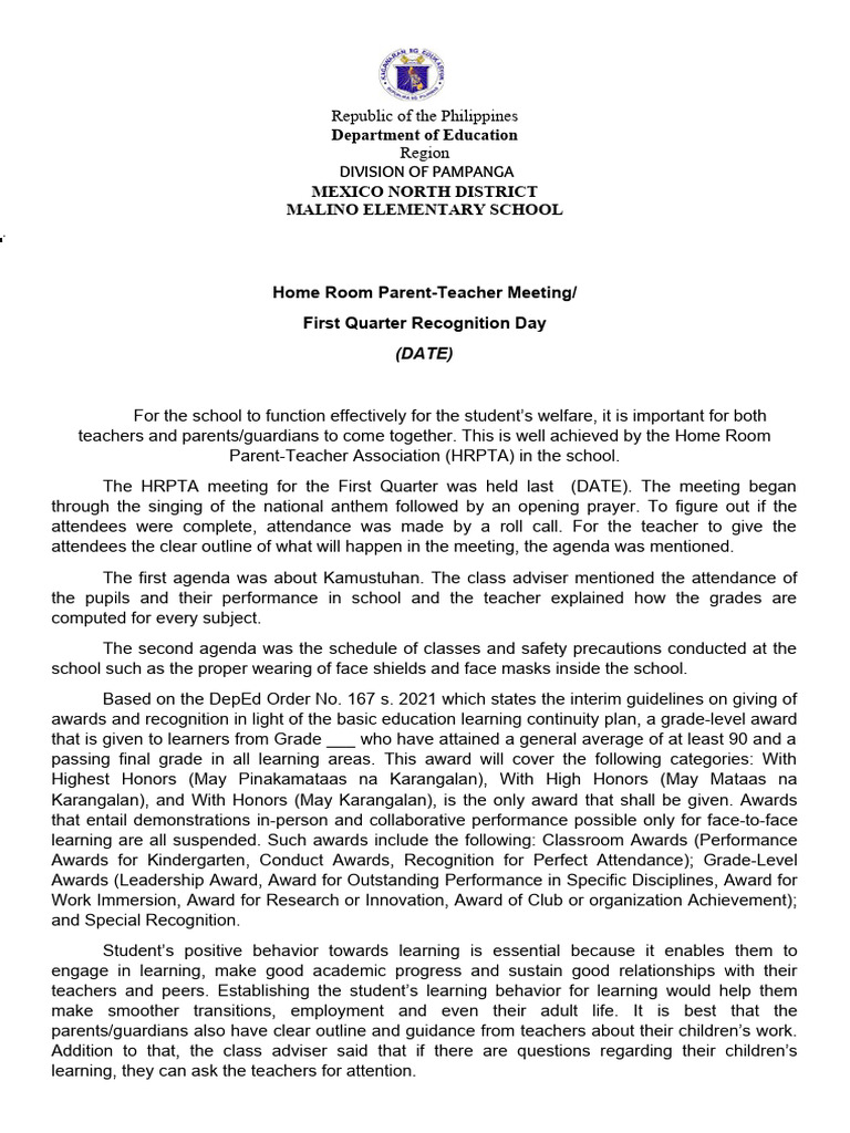 First Quarter Hrpta Narrative Report | PDF | Teachers | Schools