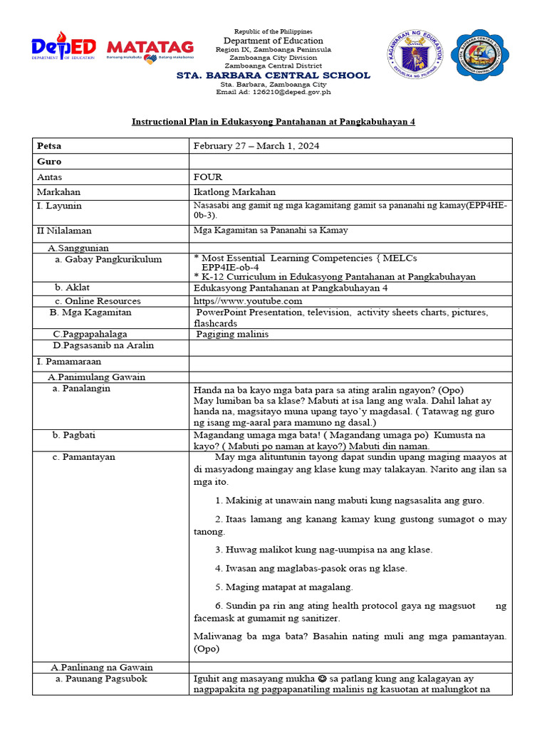 EPP q3 LP Kagamitan Sa Pananahi Sa Kamay | PDF