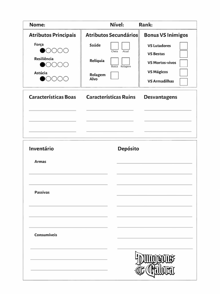 (BR) FichaPersonagem - Dungeons of Galora | PDF