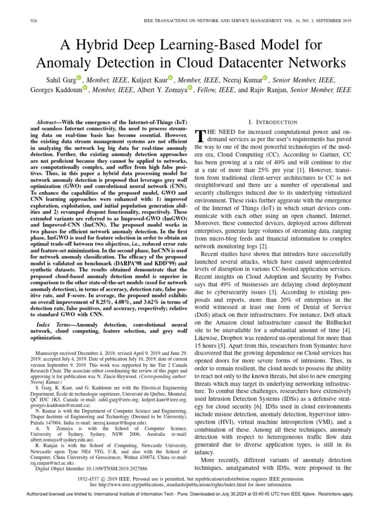 A Hybrid Deep Learning Based Model For Anomaly Detection In Cloud