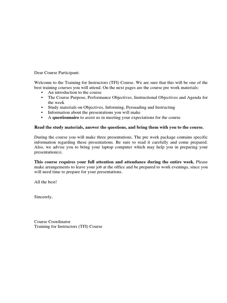 TFI Course Pre-Work Materials Guide | PDF | Learning | Lesson Plan