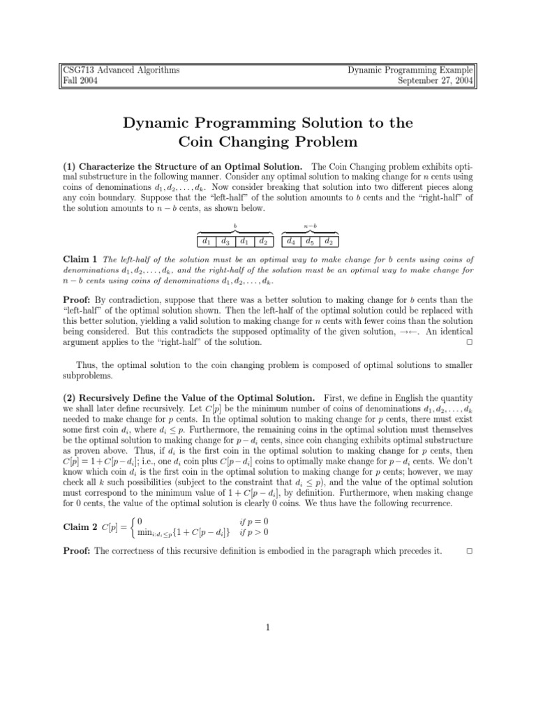 Dyn - Prog Coin Change | PDF | Dynamic Programming | Discrete Mathematics