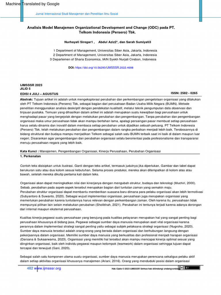 Analysis of Organizational Development and Change (ODC) Management Model at PT. Telkom Indonesia ...