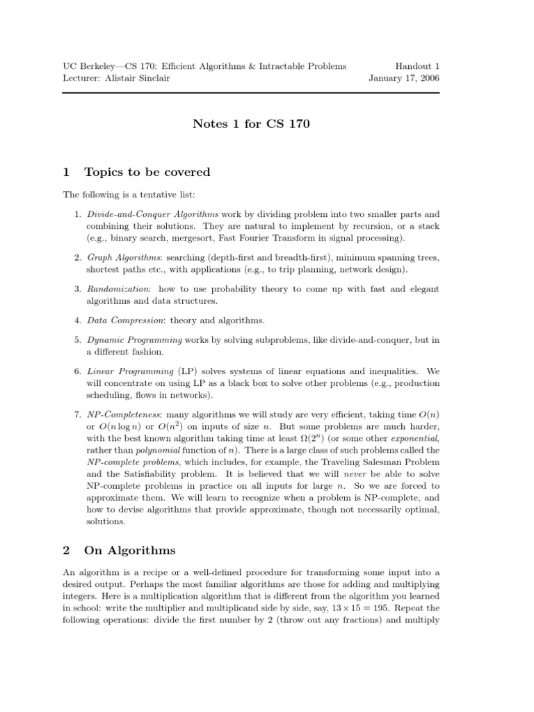 Notes 1 For CS 170 | PDF | Time Complexity | Multiplication