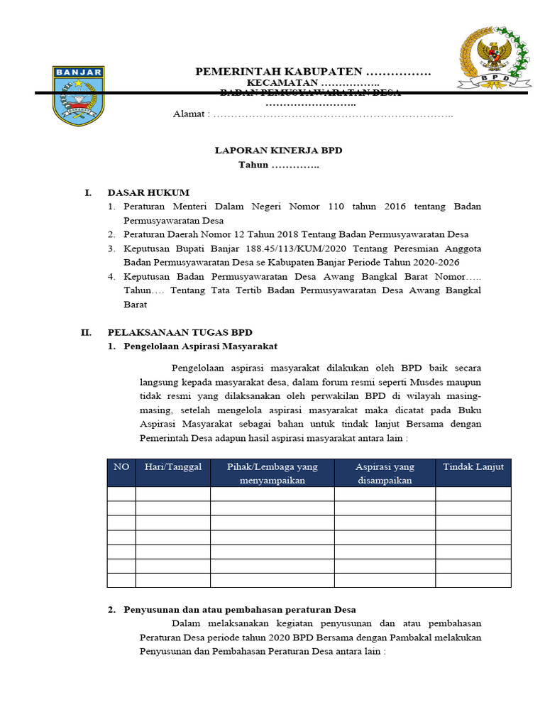 Format Laporan Kinerja BPD | PDF