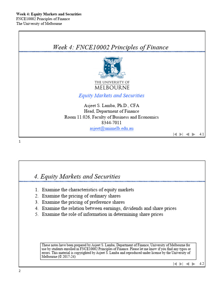 Lec04 EquityVal 2perpage | PDF | Stocks | Preferred Stock