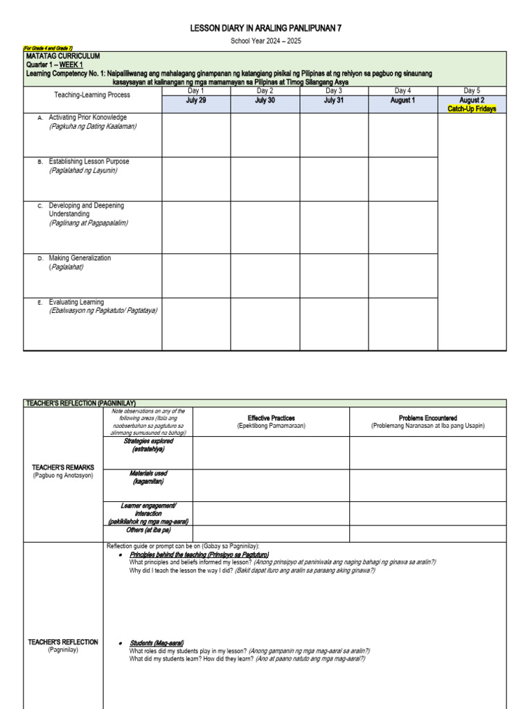 Template MATATAG-Lesson-Diary Gr47 | PDF