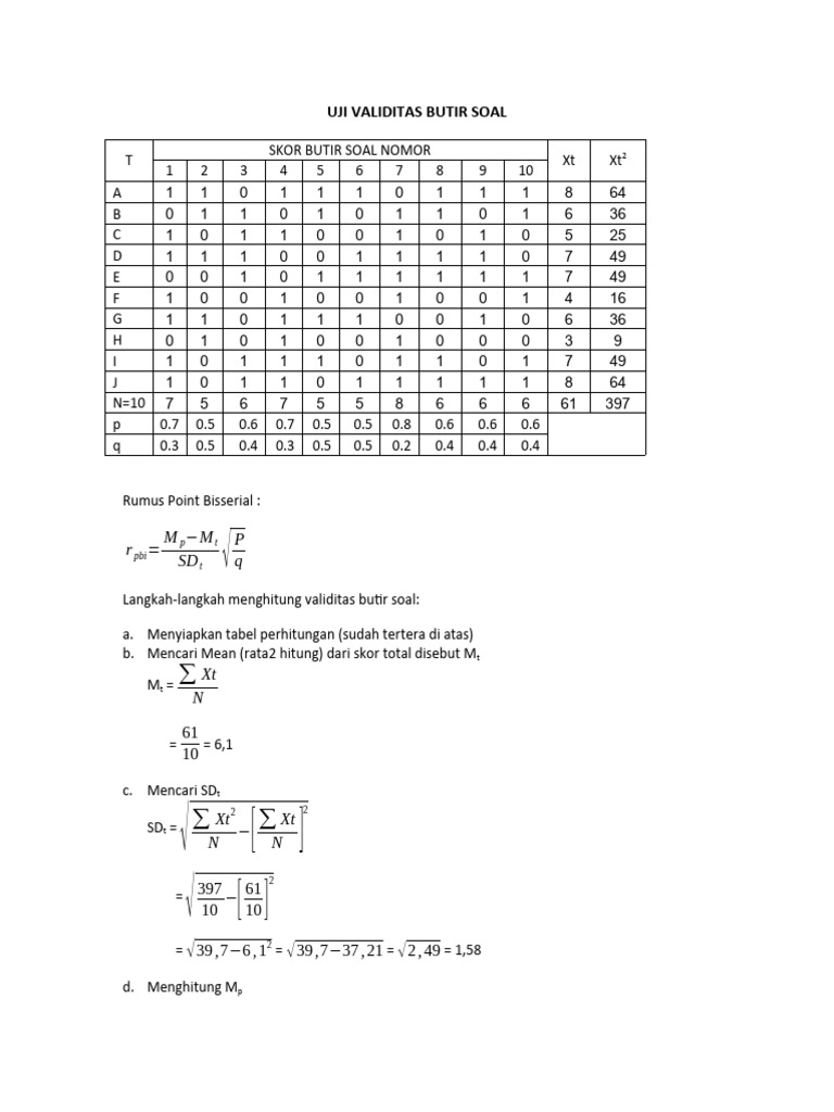 Uji Validitas Butir Soal | PDF