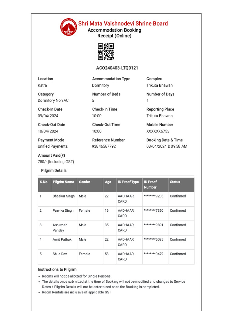 Shri Mata Vaishno Devi Shrine Board | PDF
